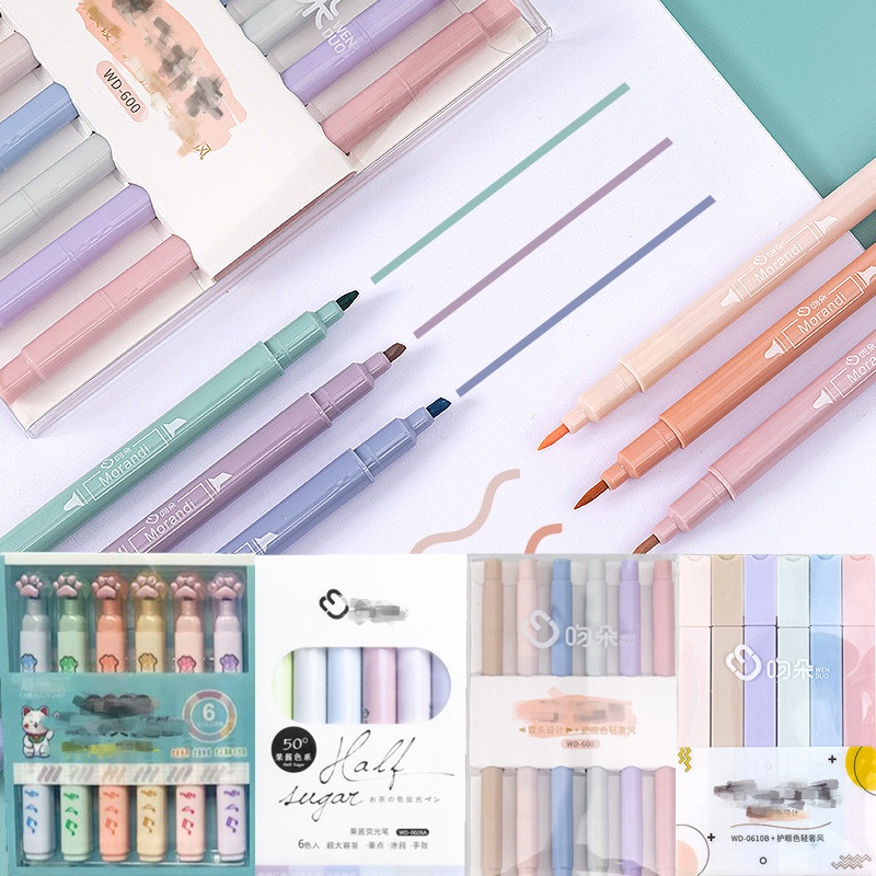 6pcs/set Macaron Highlighter Pens Art Marker Kawaii Candy Color Manga ...