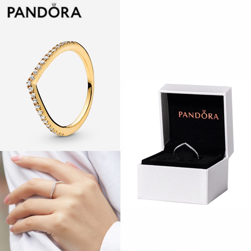 Pandora 18K Gold V shape Ring Promise Ring 925 Silver Woman Wedding ...