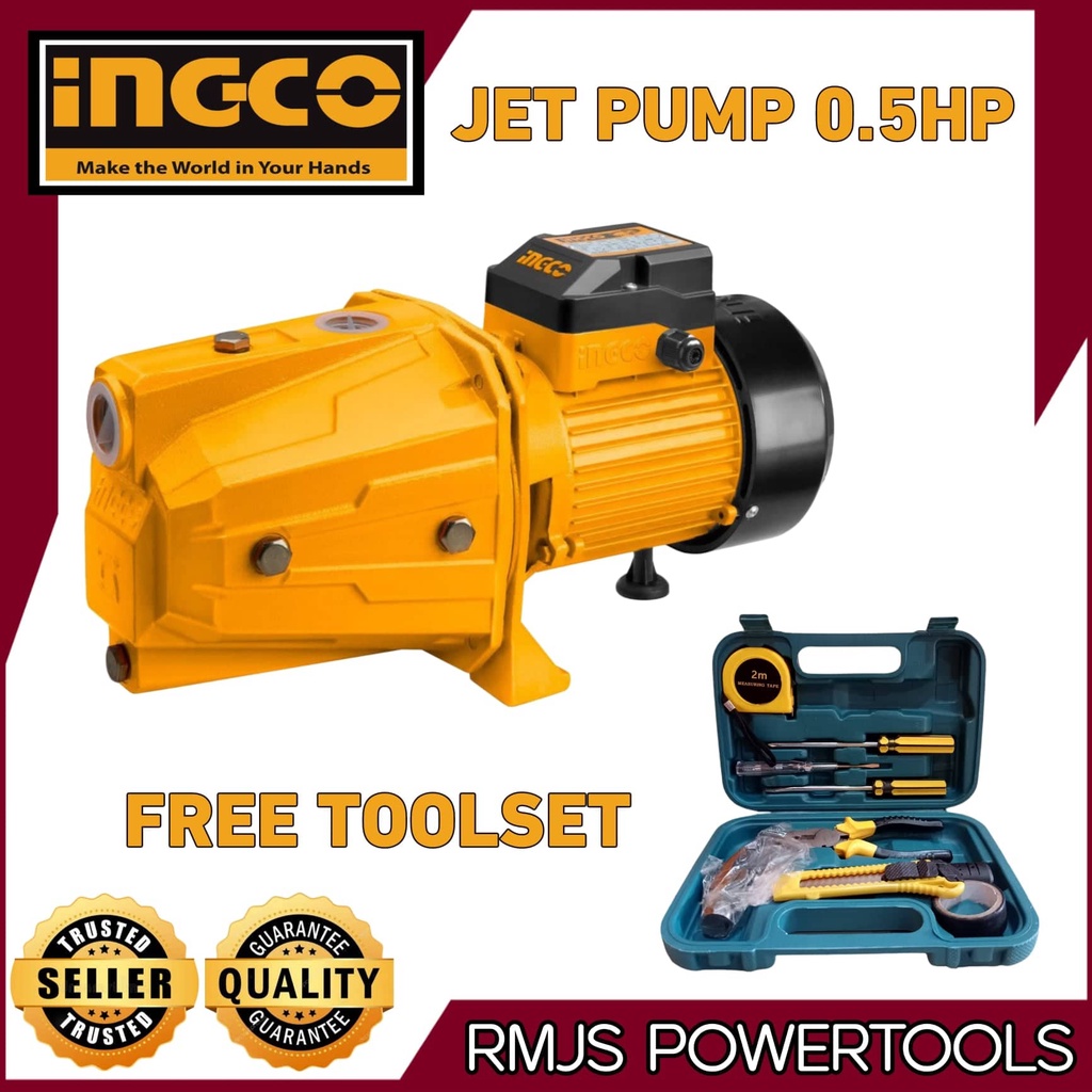 INGCO Water Jet Pump 0.5HP 370W JP03708-5 PURE COPPER with FREE TOOLSET ...