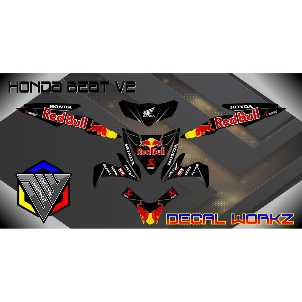 Honda Beat FI V2 Full Wrap Customized Decal Sticker Red Bull Black ...