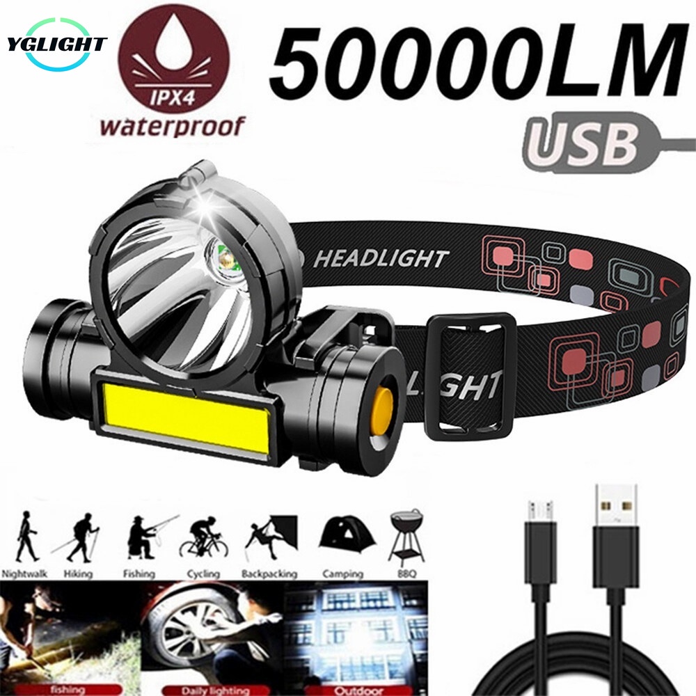 50000lm head lamp flashlight rechargeabl waterproof headlight ...