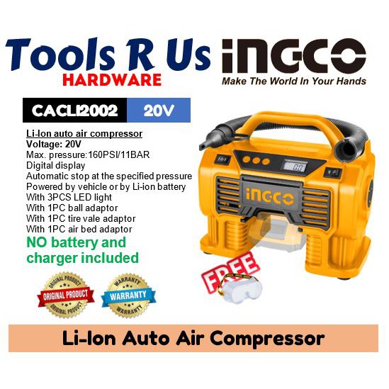 FREE - GOGGLES - Ingco Li-Ion Auto Air Compressor Digital Display ...