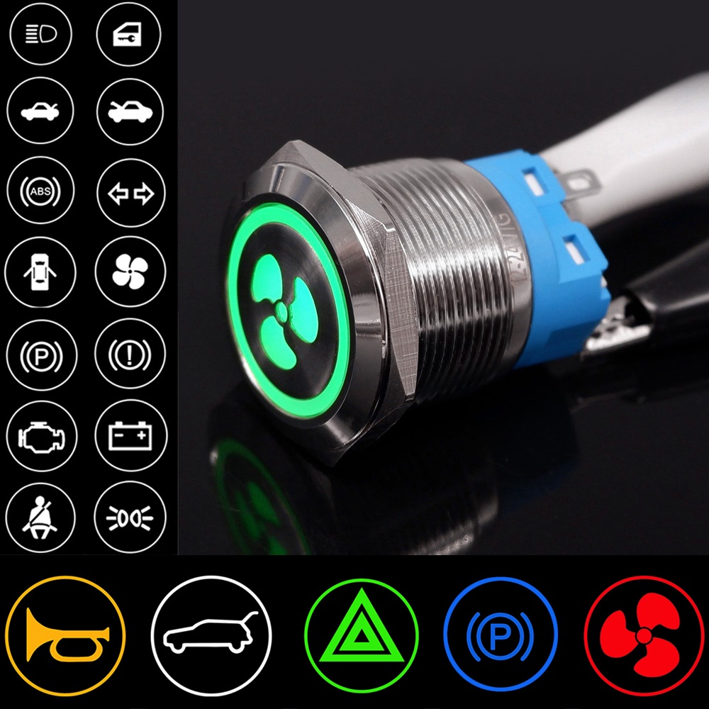 16 19 22 mm Car Metal Push Button Switch For Customization DIY ...