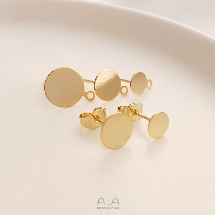 Color Retention 14K Light Gold Disc S925 Silver Needle With Hanging Flat Bottom Earrings Holder ...