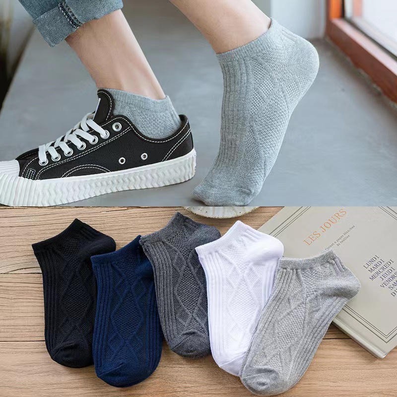 5 Pairs Summer Men's Boat Socks Diamond Square Breathable Socks Student ...