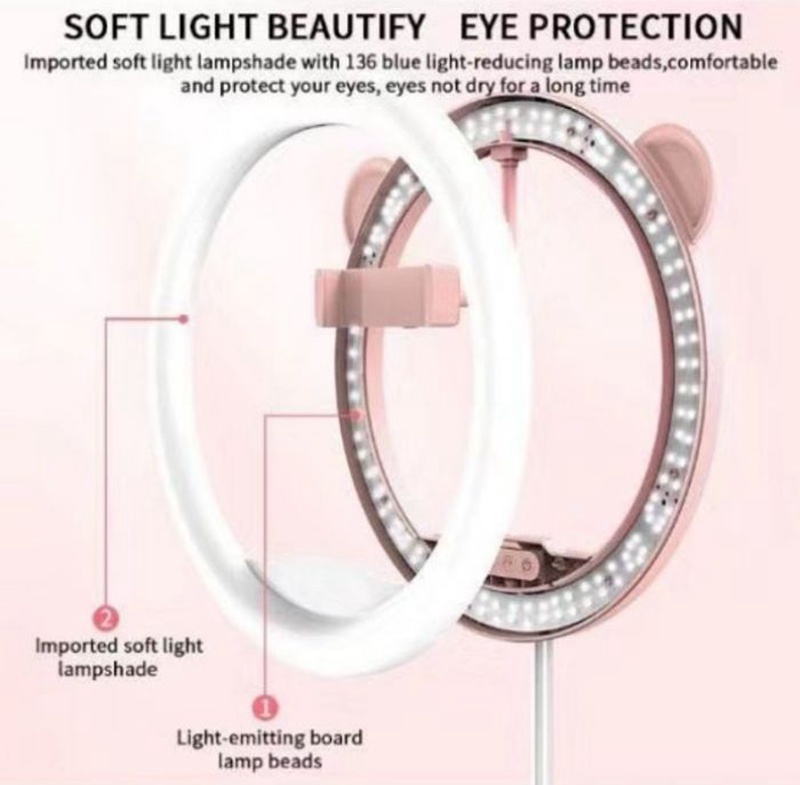 D8 Foldable LED Ring Light Live Broadcast Dimmable Stand with Ears ...