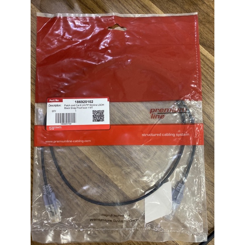 Premium Line 1 Meter Patch Cord CAT6 U/UTP Slimline LSOH Snag Proof ...