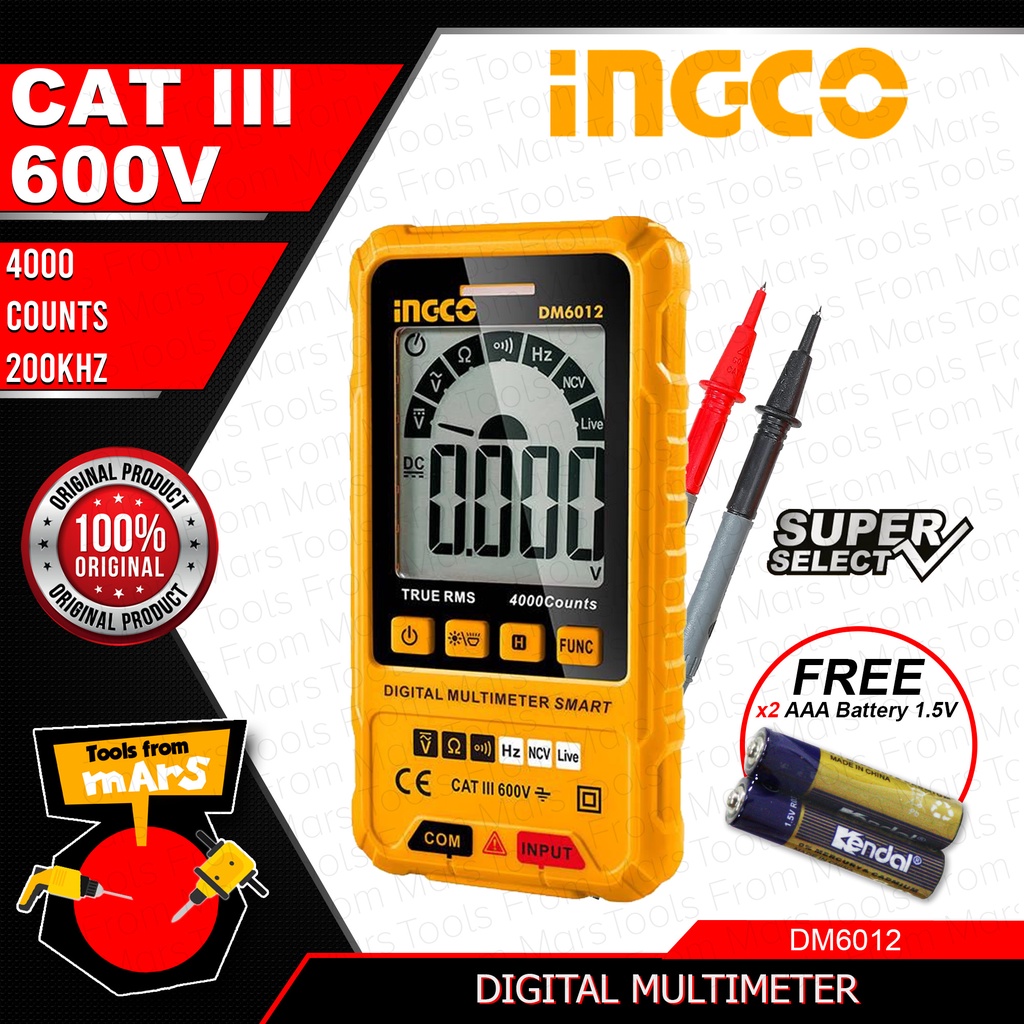 INGCO Original Digital Multimeter Electric Tester Non Contact DM6012 ...