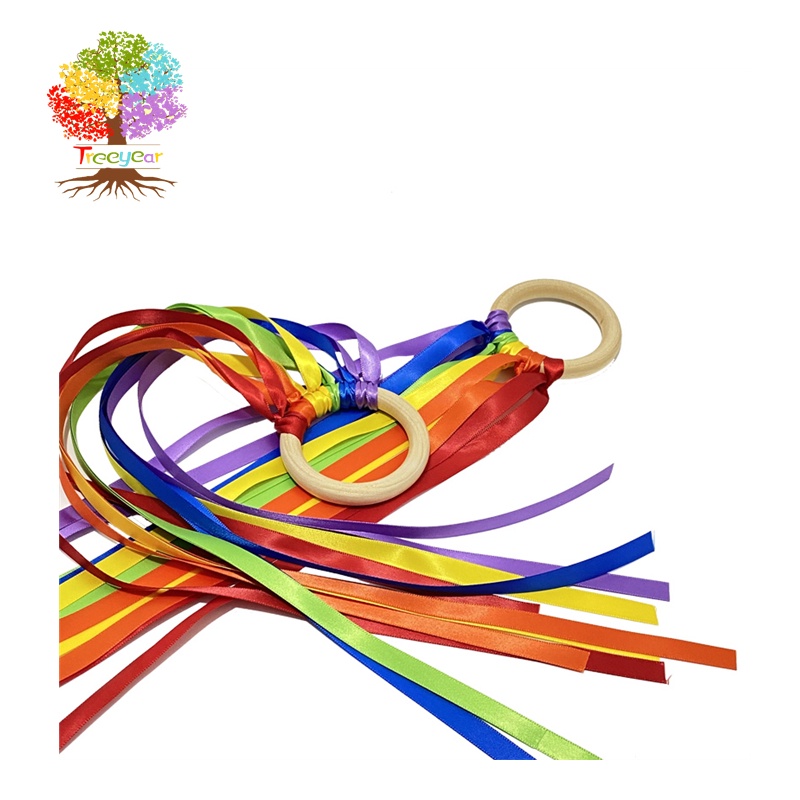 Treeyeear Rainbow Hand Kite Ribbon Toys Wooden Waldorf Toys Baby ...