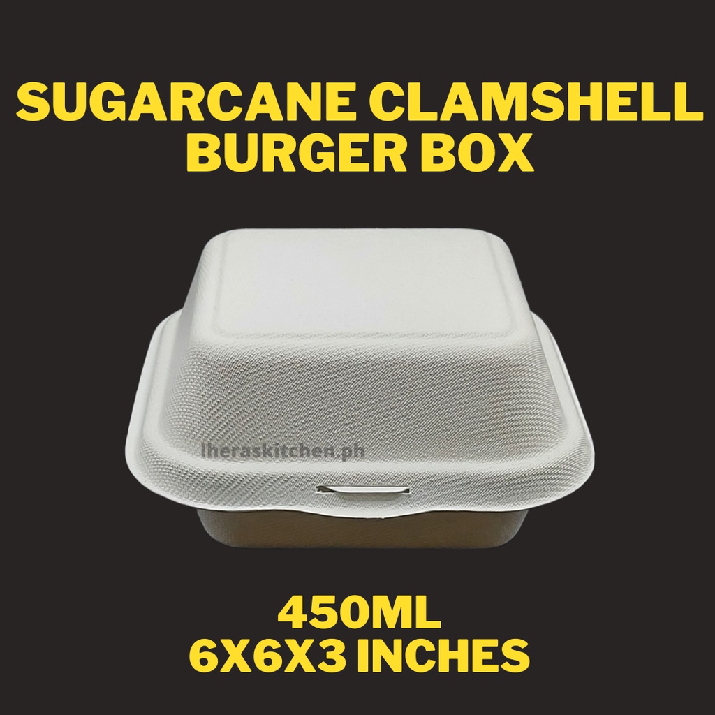 [20pcs] 450ml Sugarcane Clamshell Burger Box | Shopee Philippines