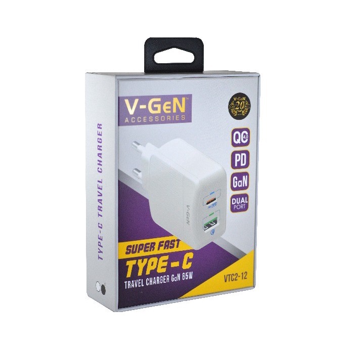V-gen VTC2-12 Fast Charging USB PD QC4 Type C GaN 65W Adapter Charger ...