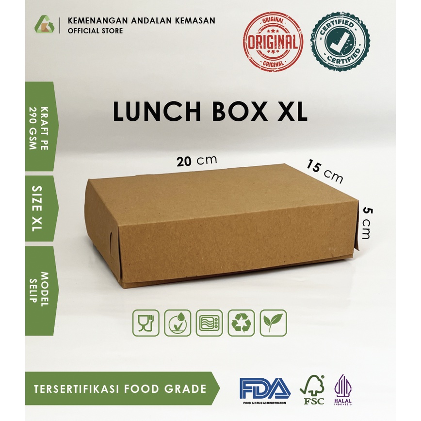 Paper Lunch Box Kraft Food Grade XL / Laminated Brown Lunch Box (MUST ...