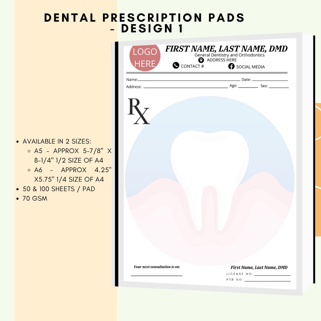 Personalized / Customized Dental Prescription Pad / Notepad in A5 and ...