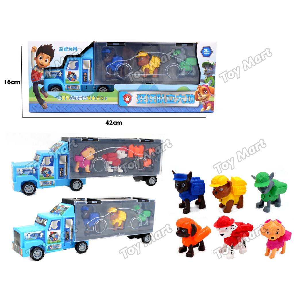 Dog Patrol Double-Sided Container Truck w/ 6 Pups Figures Car DIY Play ...