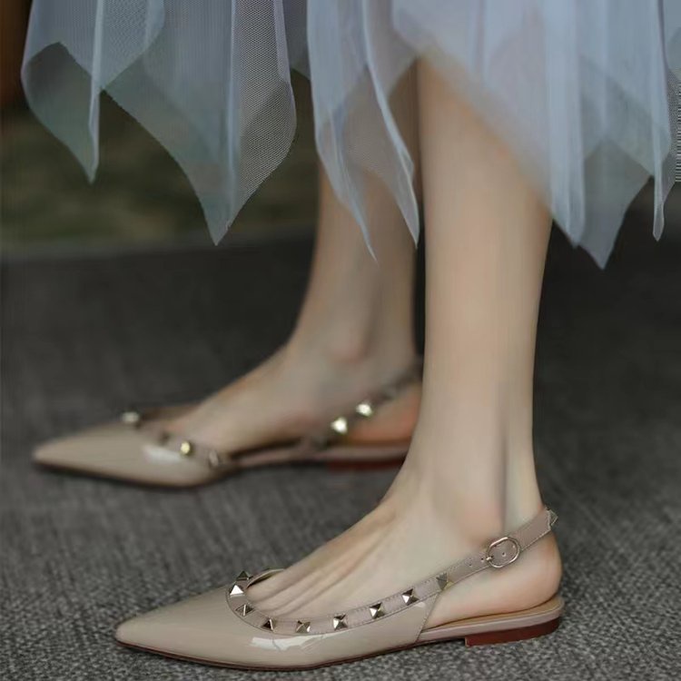 35-42 Size Pointed Toe Flat Shoes Korean Version Rivet Lazy Muller ...