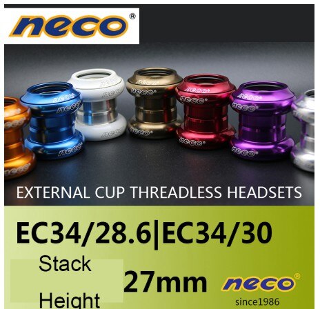 Neco Bike Headsets Threadless External Cup 1 1/8 1.125'' 34MM Road Bike ...