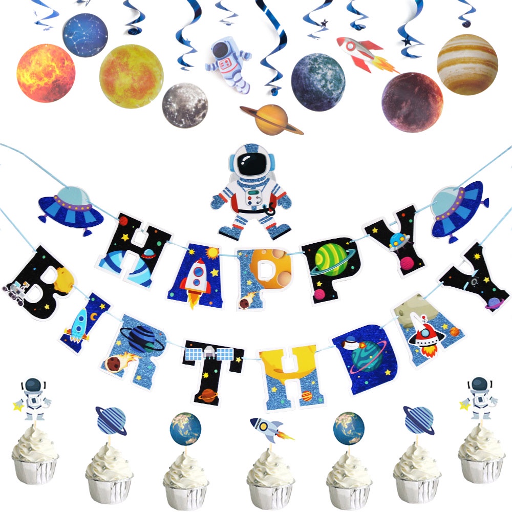 Astronaut Outer Space Theme Decoration Banner UFO Spaceship Cake ...