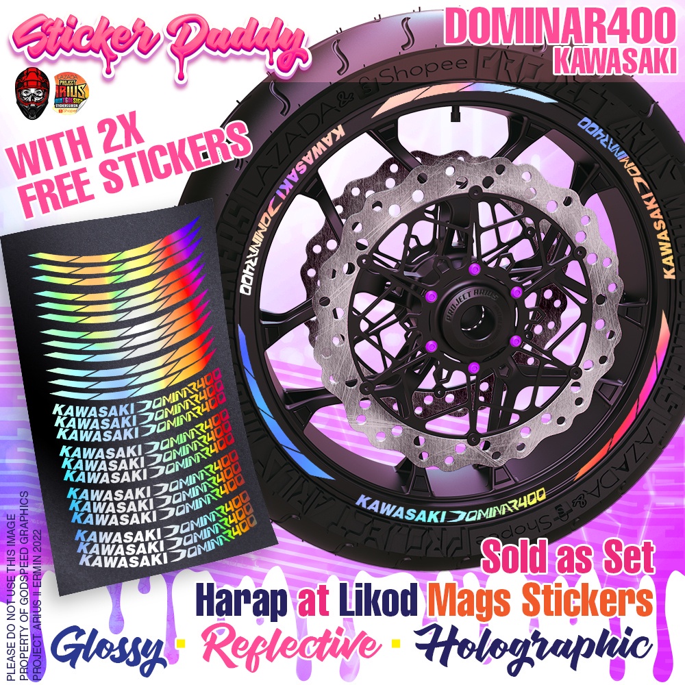 [SD] Kawasaki Dominar 400 Holographic Mags Sticker (Set: Harap at Likod ...
