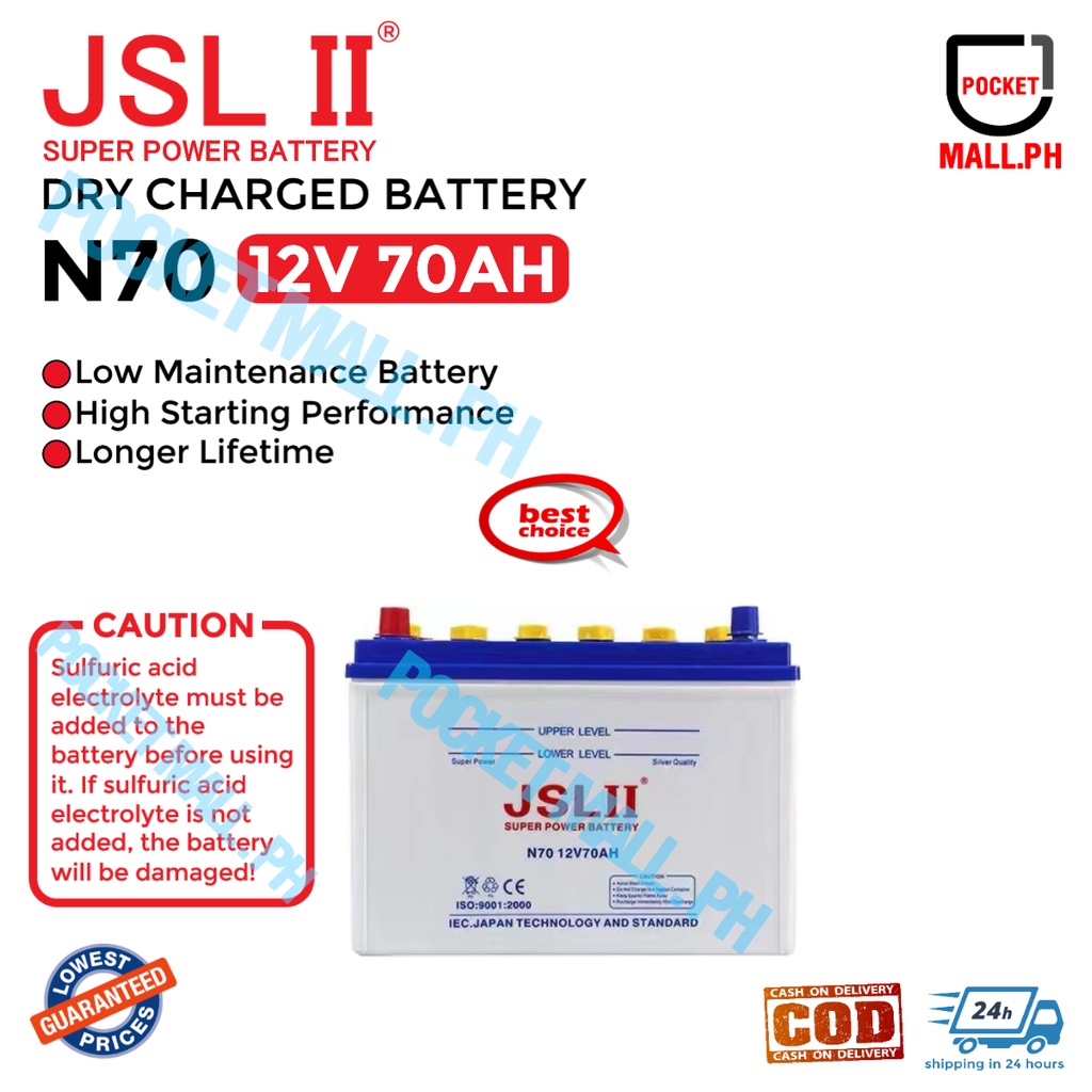 JSL II Brand Dry Charged Battery 12V 70AH Battery N70 Super Power ...