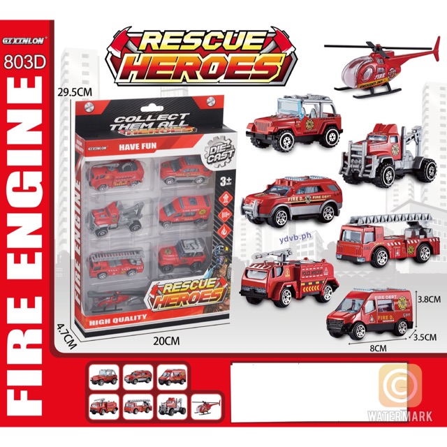 Fire Rescue Vehicles Die Cast 7 in 1 Truck Trucks Car Cars Toy Toys ...