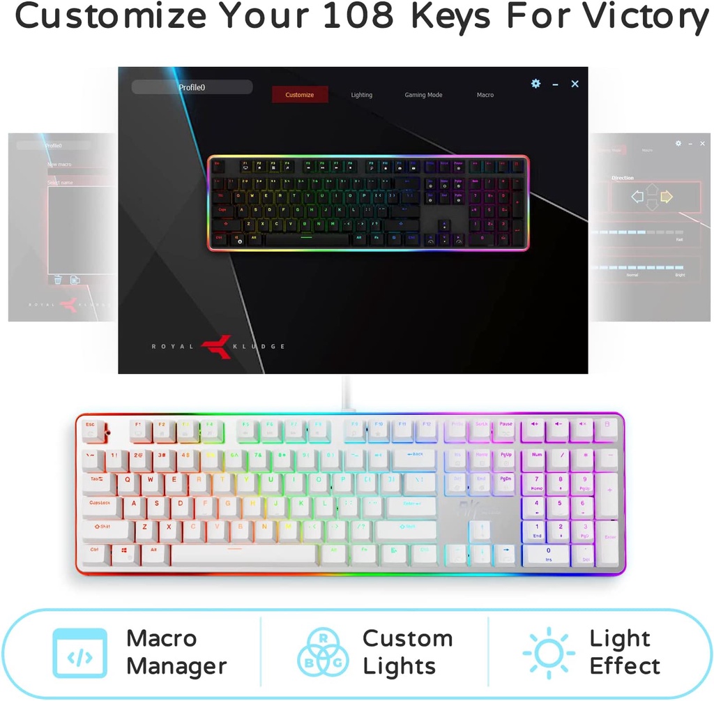 ROYAL KLUDGE RK918 Wired Mechanical Keyboard, RGB Backlit Gaming ...
