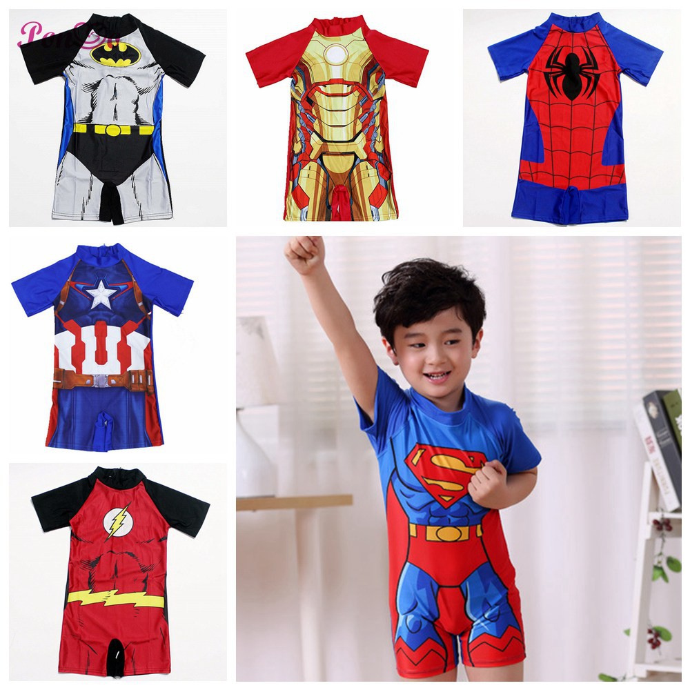 Hero Swimsuit Boy Superman Ironman Spiderman Swimwear for Kids 3-12Yrs ...