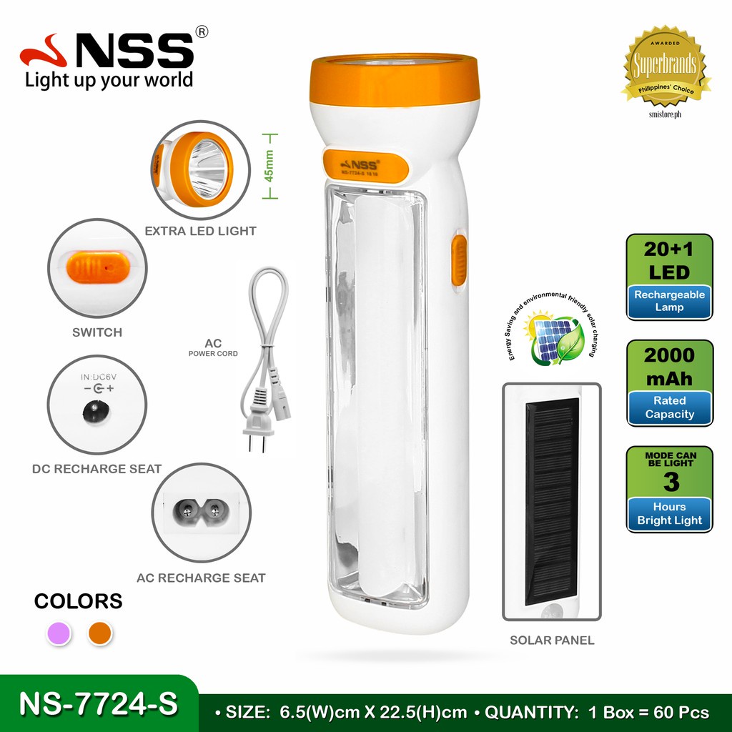 NSS LED Rechargeable and solar panel Emergency light Torch with LED ...