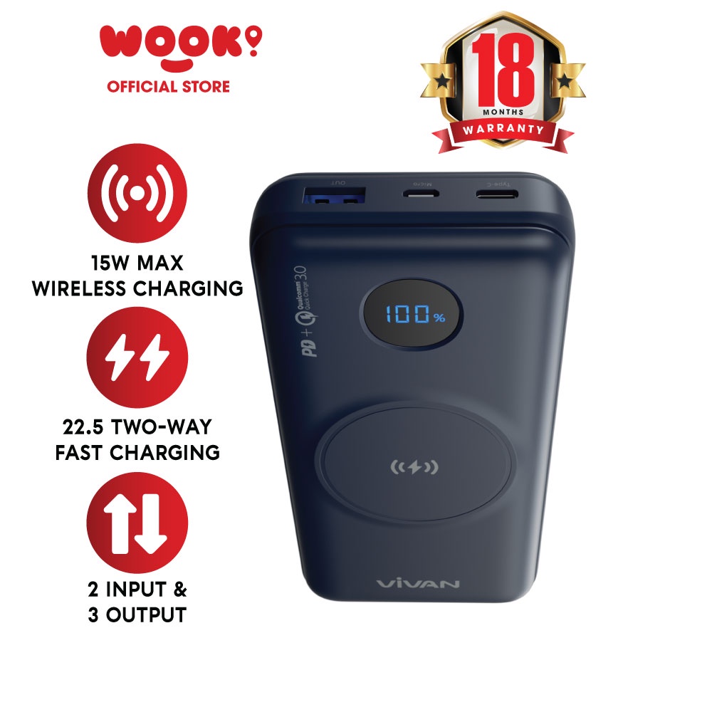 VIVAN VPB-W20 20000mAh Wireless Charging Powerbank 15W QC3.0 PD 3 ...
