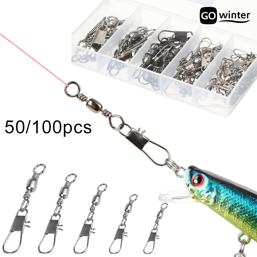 COD 50/100Pcs Fish Rolling Ball Bearing Barrel Swivel with Safty Snap ...