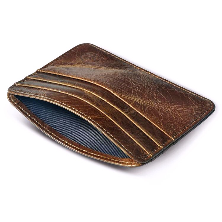 Retro Real Leather Mens Slim Credit Card Holder Bus Subway Campus Cards ...
