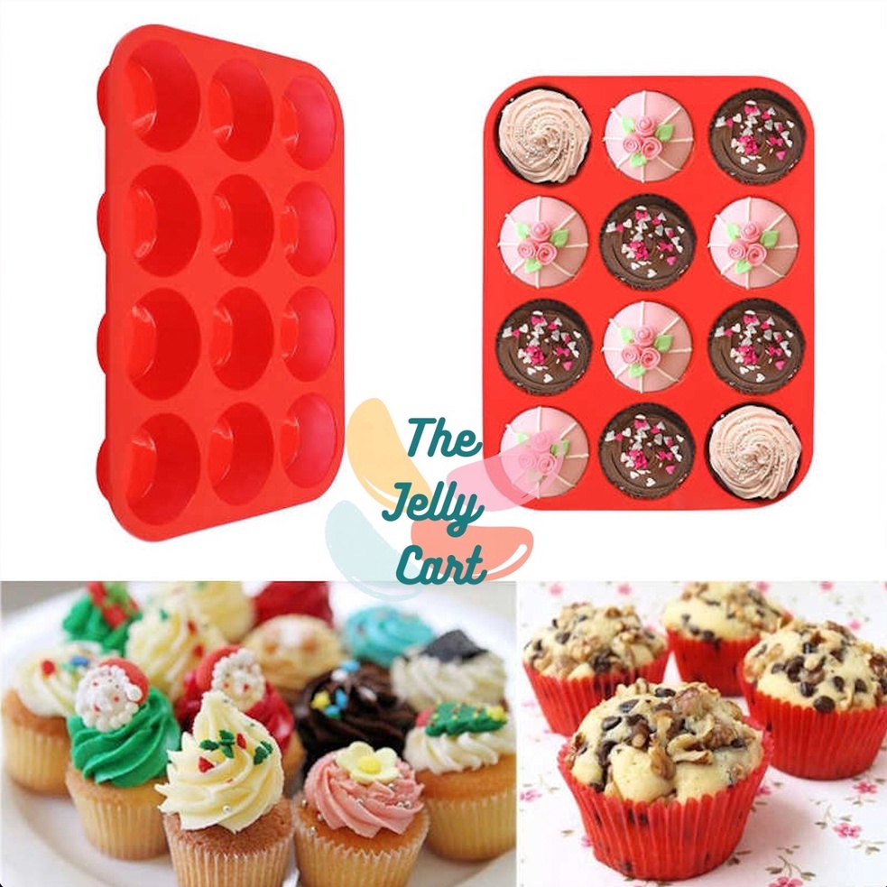 12-cavity Cupcake Silicone Molder Non-stick Baking Muffin 12-hole Tray ...