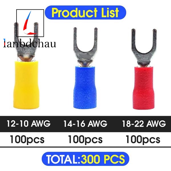 300 Pcs 22-16 16-14 12-10 AWG Insulated Fork Spade U-Type Wire ...