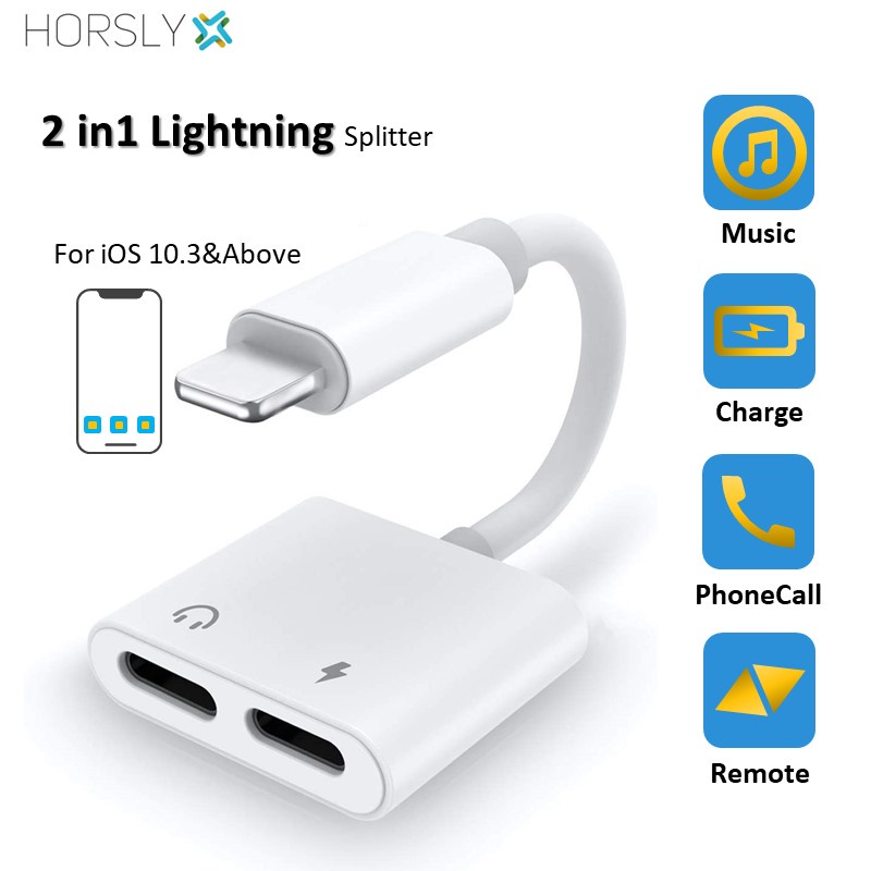 2 in 1 Dual Lightning iPhone Adapter & Splitter,Music Charge Call ...