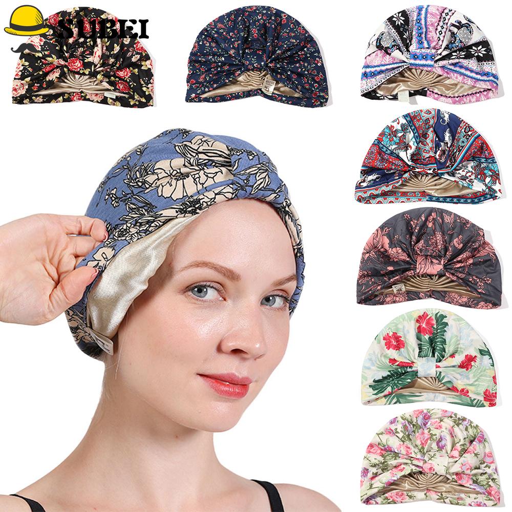 SUBEI Women Sleep Night Cap Knot Pleated Soft Bonnet Turban Hat Bandana ...