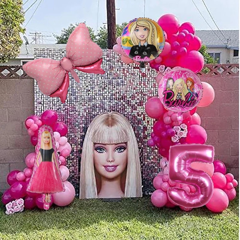 76Pcs/Set Barbie Theme Birthday Party Latex Balloon Pink Number ...