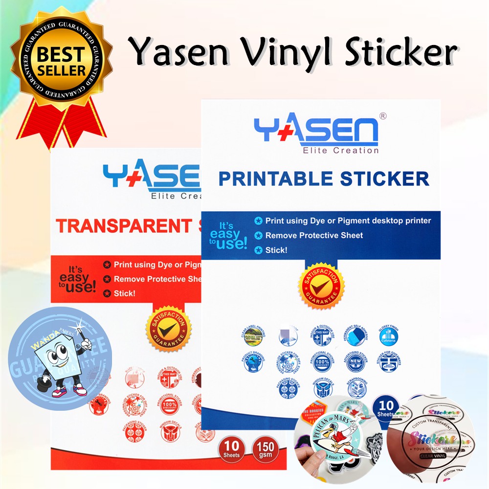 YASEN A4 DIY High Quality Printable Vinyl Sticker ( white & transparent ...