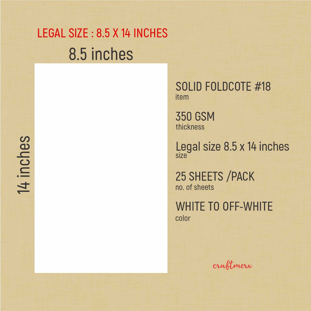 SOLID FOLDCOTE #18 350 gsm Long size, legal size, 25 sheets per pack ...