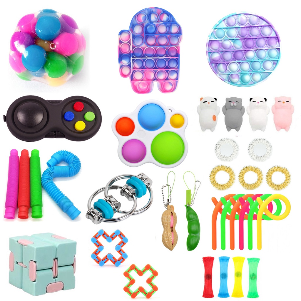 31 Pack Set Pop It Fidget Sensory Toy Set Stress Relief Mesh And Marble ...