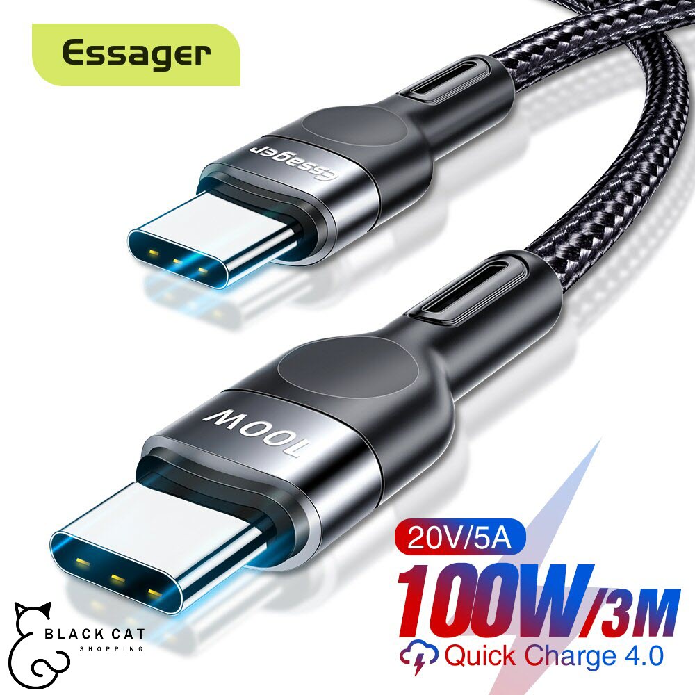 Essager USB-C PD 5A 100W Charger Cable Braided Fast Charging Type-C to ...