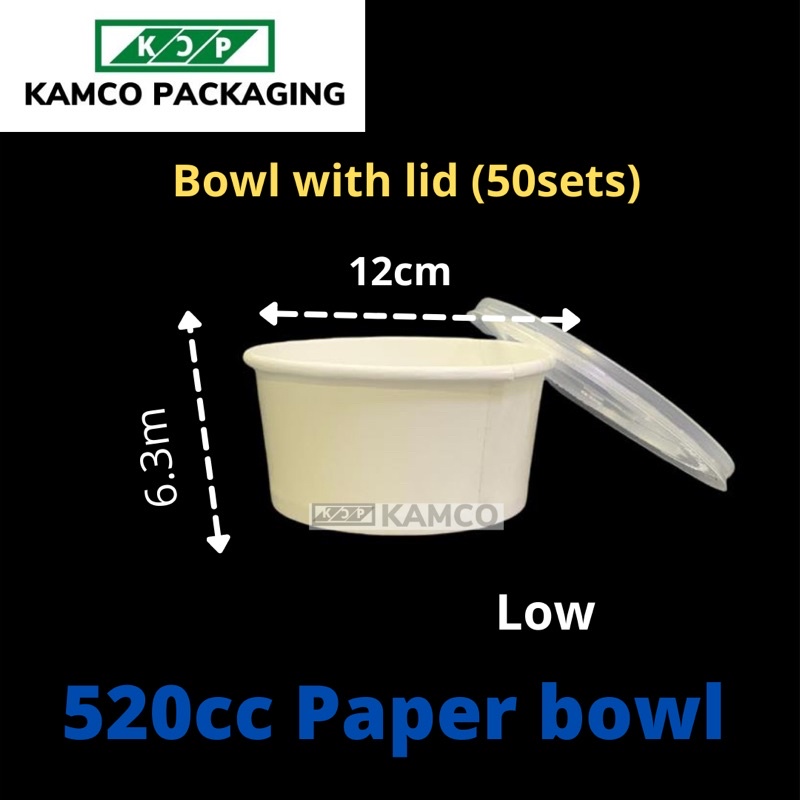 Paper bowl 520cc low, 520cc high, 390cc, 260cc - (50's) | Shopee ...