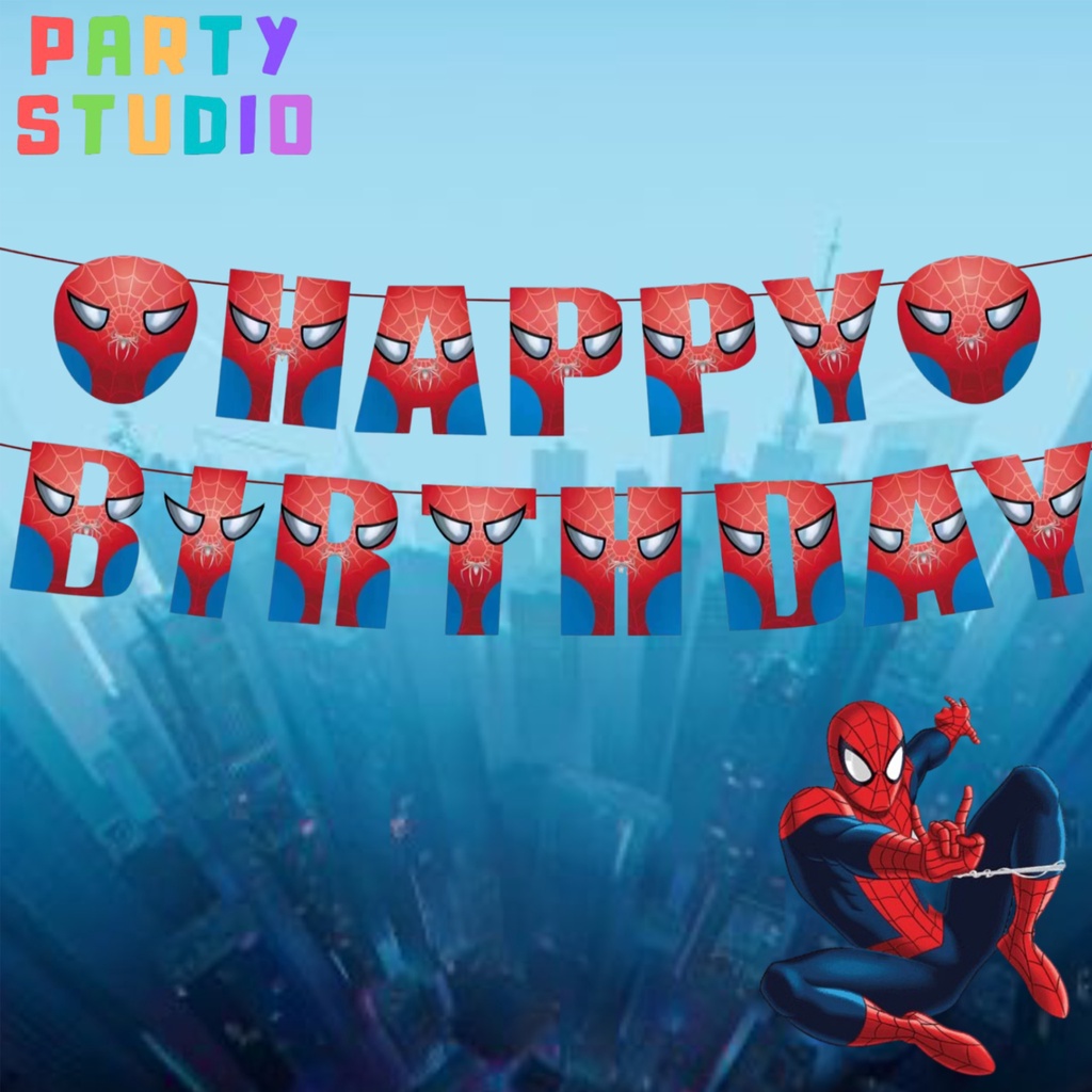 Spierman Banner Happy Birthday Banner (15 pcs) Spiderman Theme Party ...