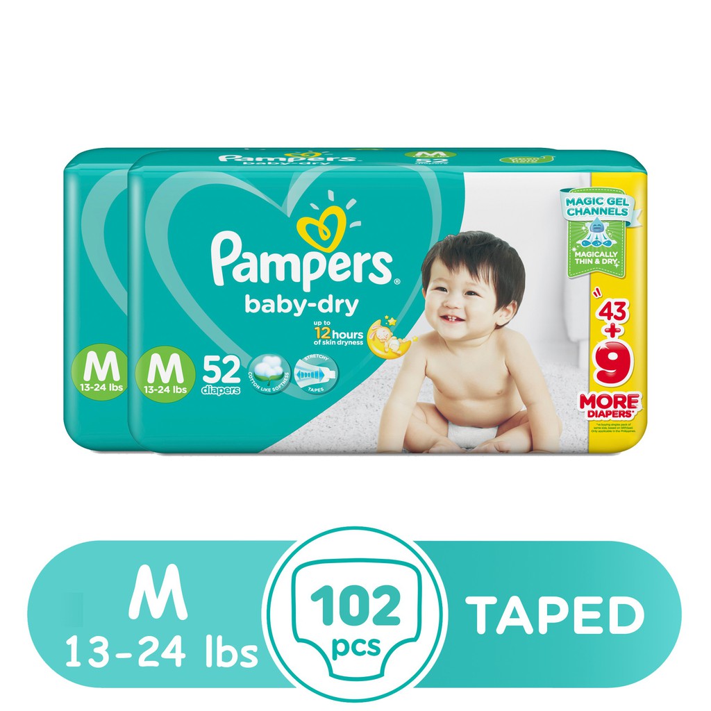 Pampers Baby Dry Taped Diapers Medium 52s x 2 packs | Shopee Philippines