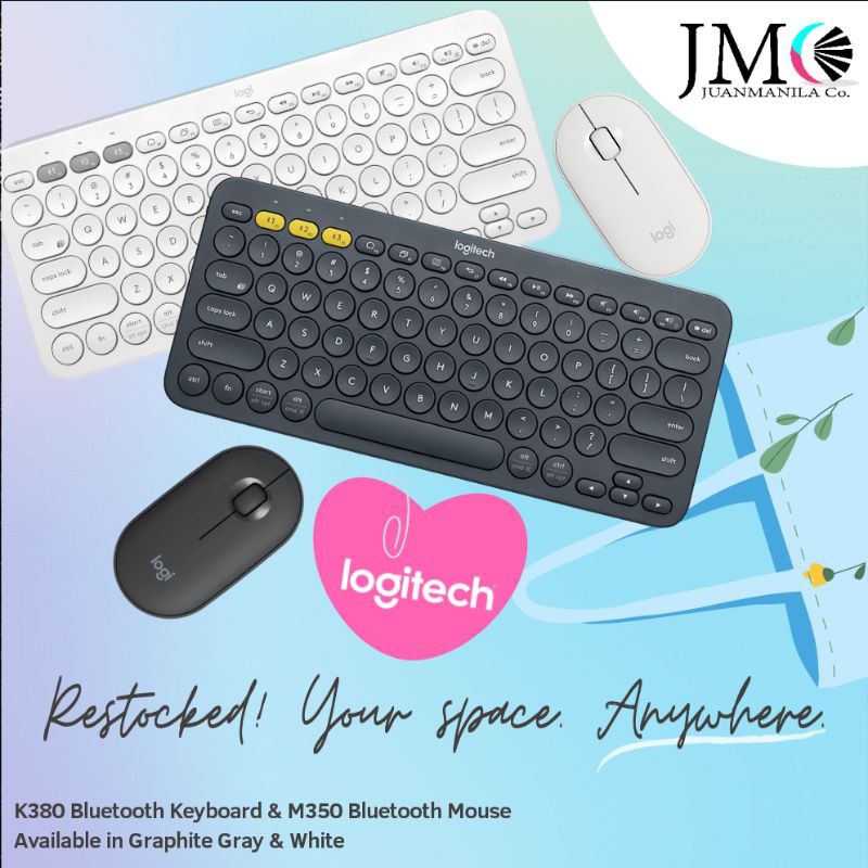 Logitech K380 Bluetooth Keyboard/M350 BT Mouse (Pink, Grey, White ...