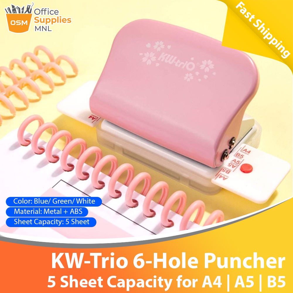 KW-TRIO 6 Hole Puncher Handheld Metal Punchers 5 Sheet Capacity for A4 ...