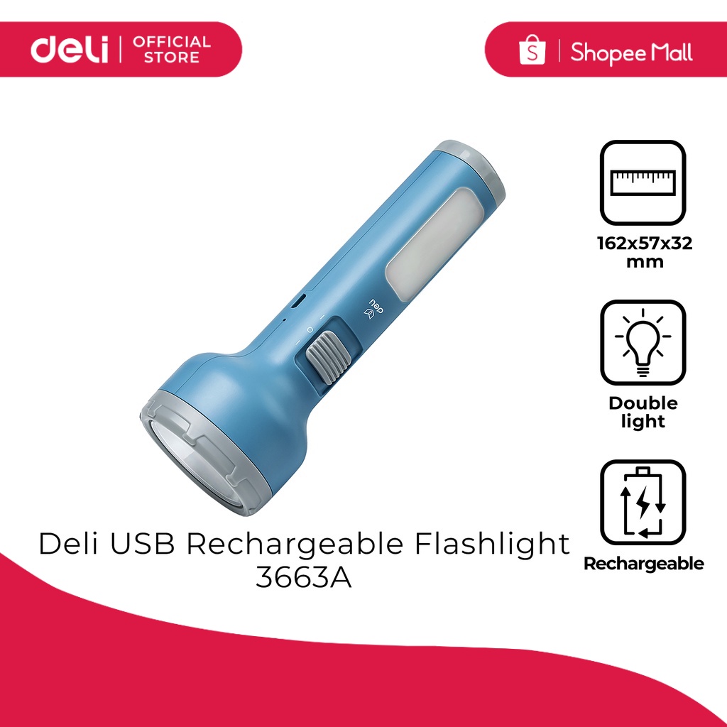 Deli 3663A USB Rechargeable Flashlight | Shopee Philippines