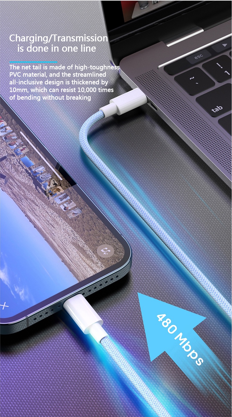 PD 20W USB Cable for iPhone Type C To 8-Pin Charger Fast Charging Cable ...