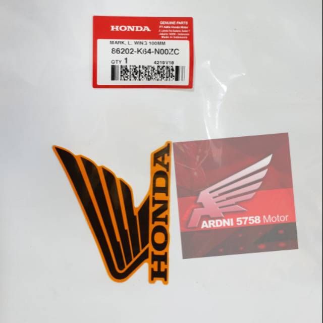 Mark Sticker Sticker Label Logo Wing Emblem Honda Left Orange Orange ...