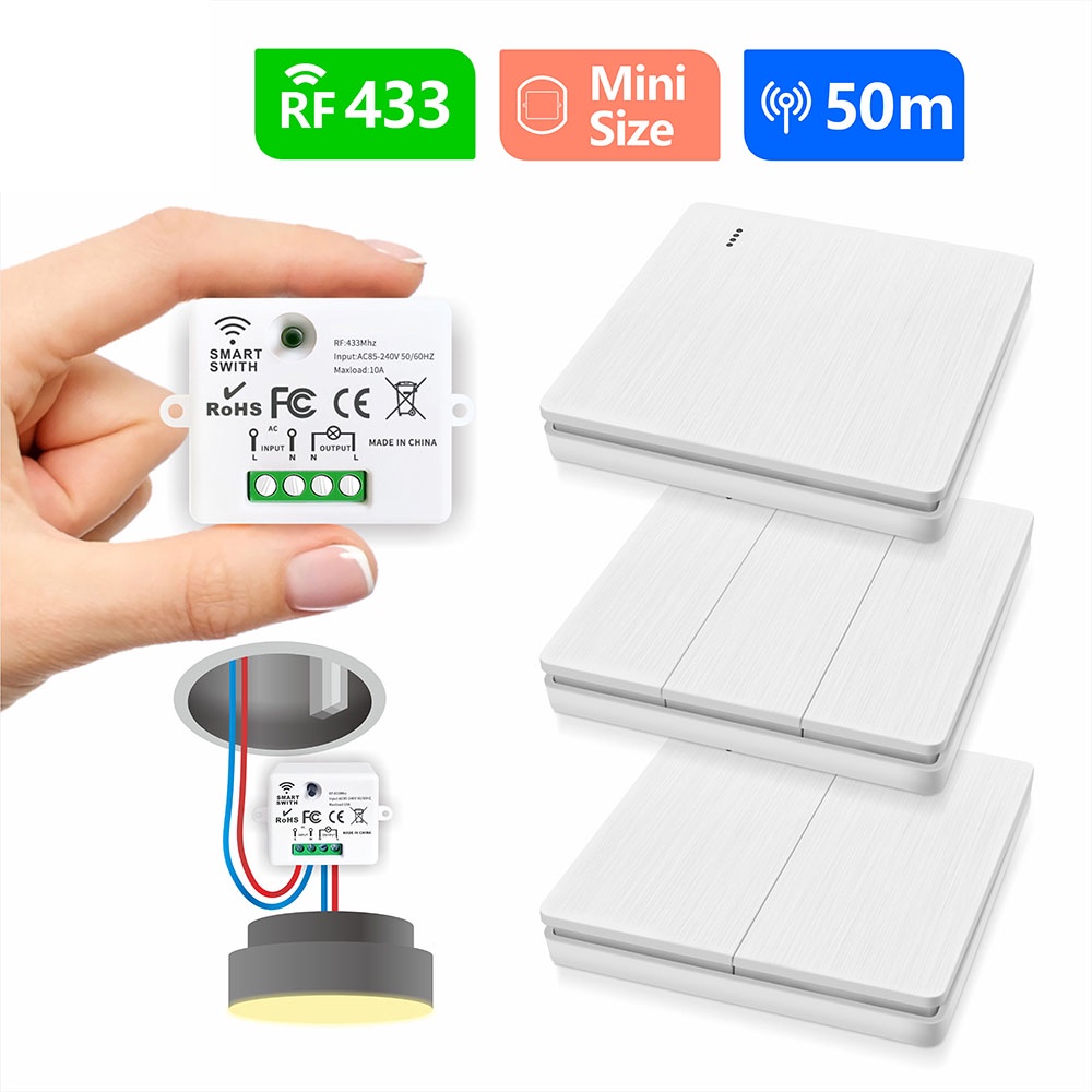 Wireless Light Switch RF 433MHz Wireless Remote Control Panel Mini ...