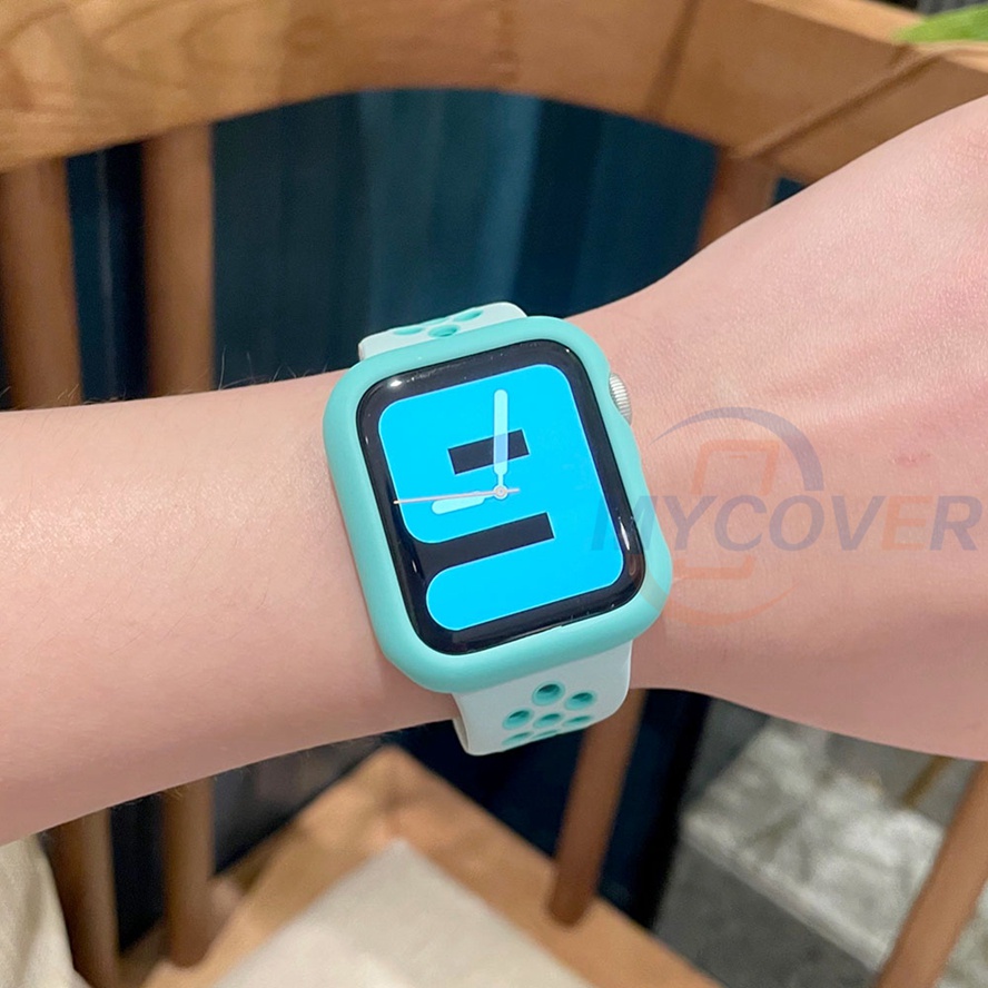 Bicolor Silicone Strap and PC Cover For Smart Watch Series 7 6 SE 5 4 3 ...