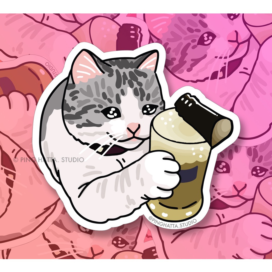 Beer cat Meme sticker Brand Chonky Goods Funny | Shopee Philippines
